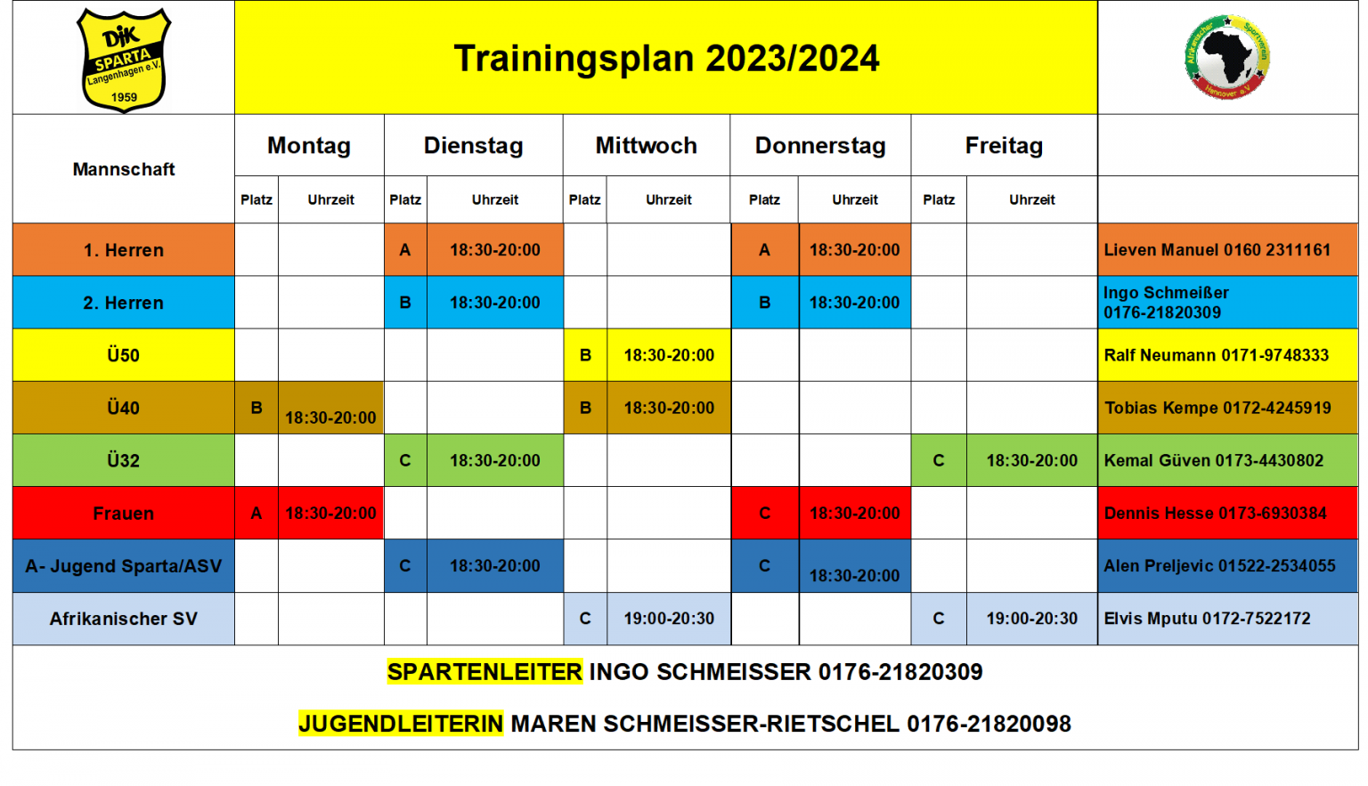 Trainingsplan 2023/2024 – Sparta Langenhagen e.V.